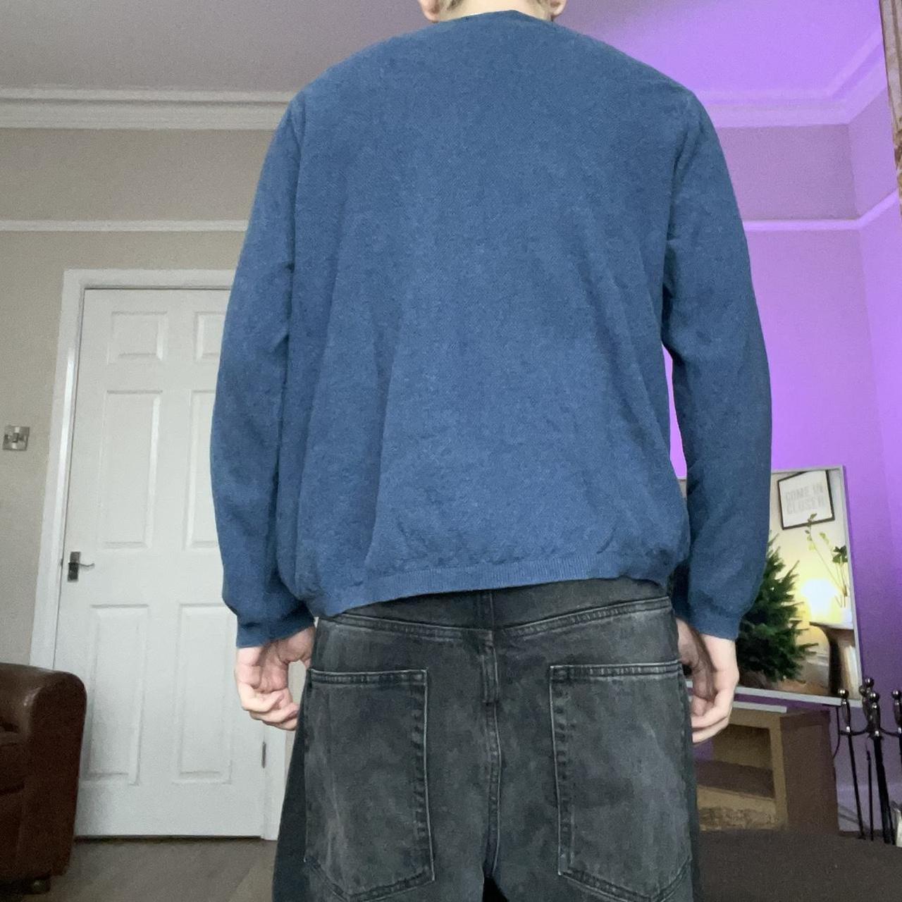 Blue knit crew neck jumper Label says xl, but I... - Depop