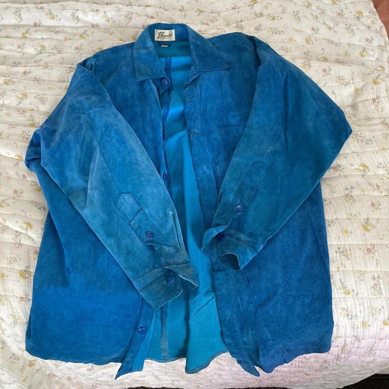 cool as hell blue leather jacket/button up.... - Depop