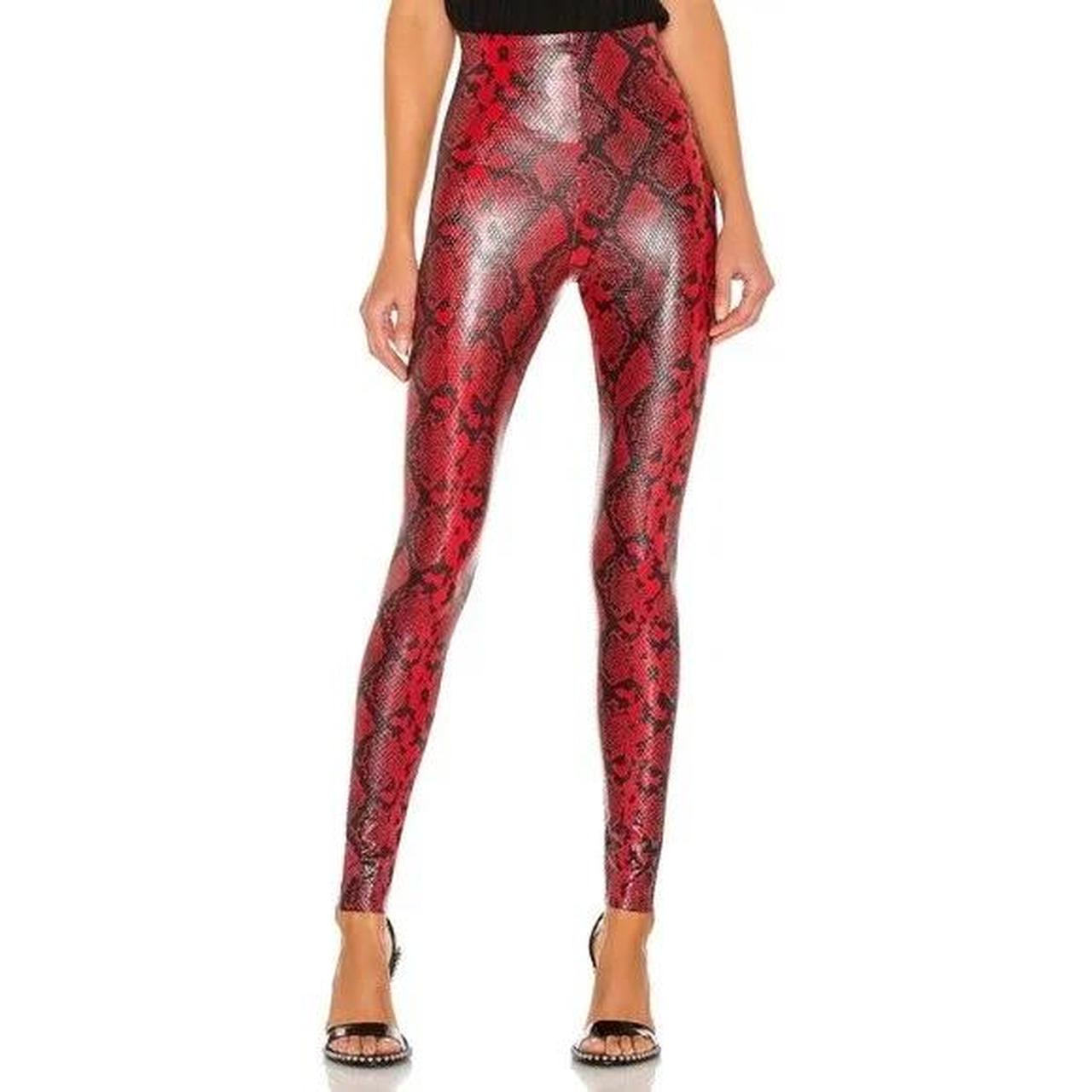 Wear Commando Faux Leather Animal Legging Medium Red... - Depop