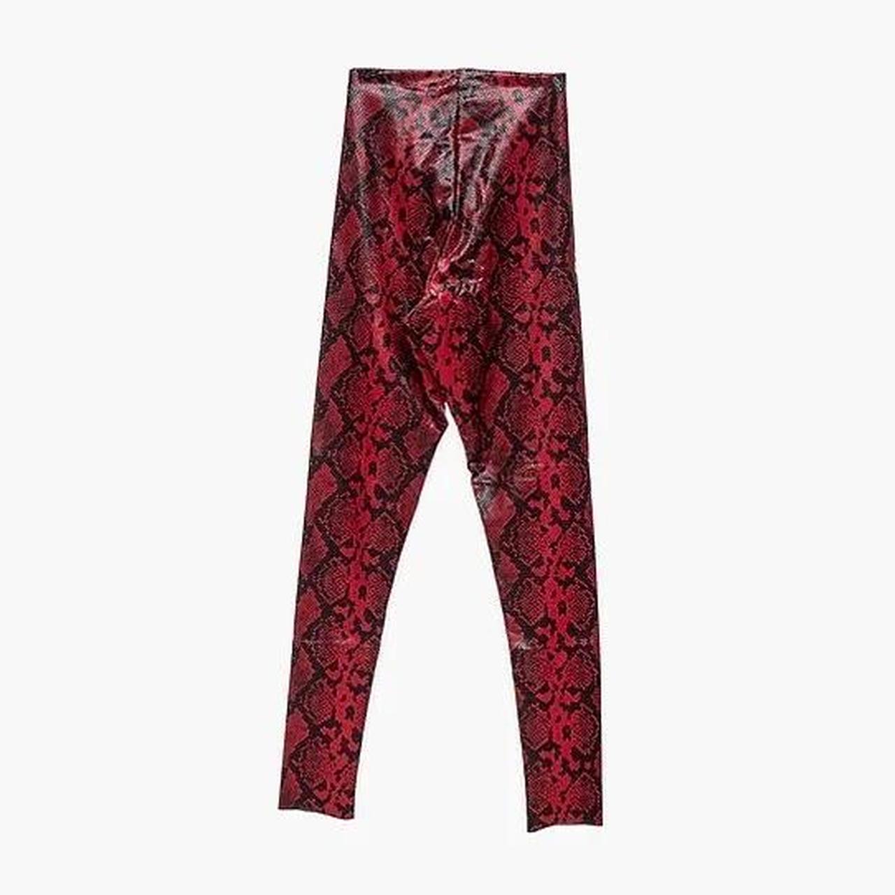 Wear Commando Faux Leather Animal Legging Medium Red... - Depop