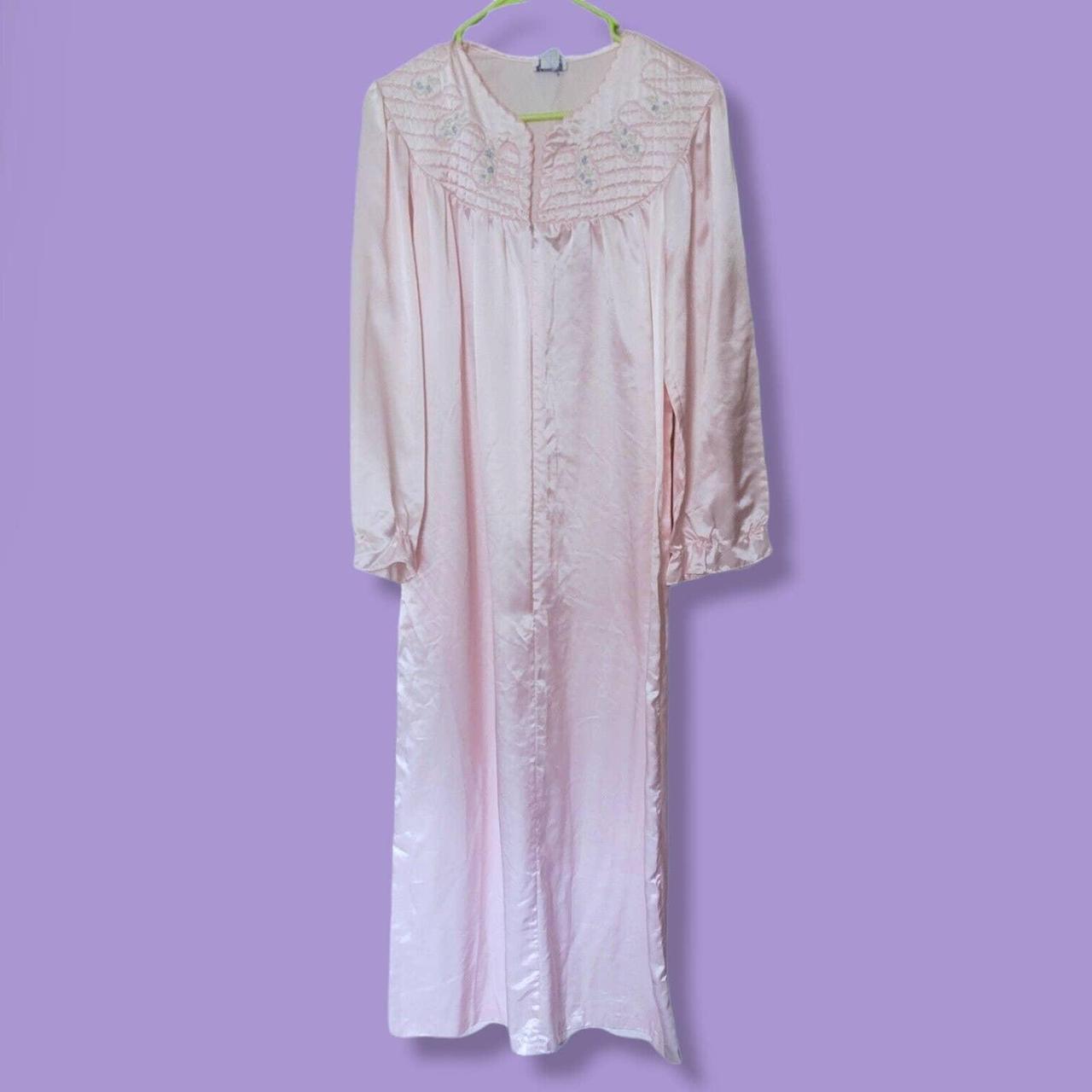 80s Fairy Kei Pink Satin Long Bathrobe one size fits... - Depop