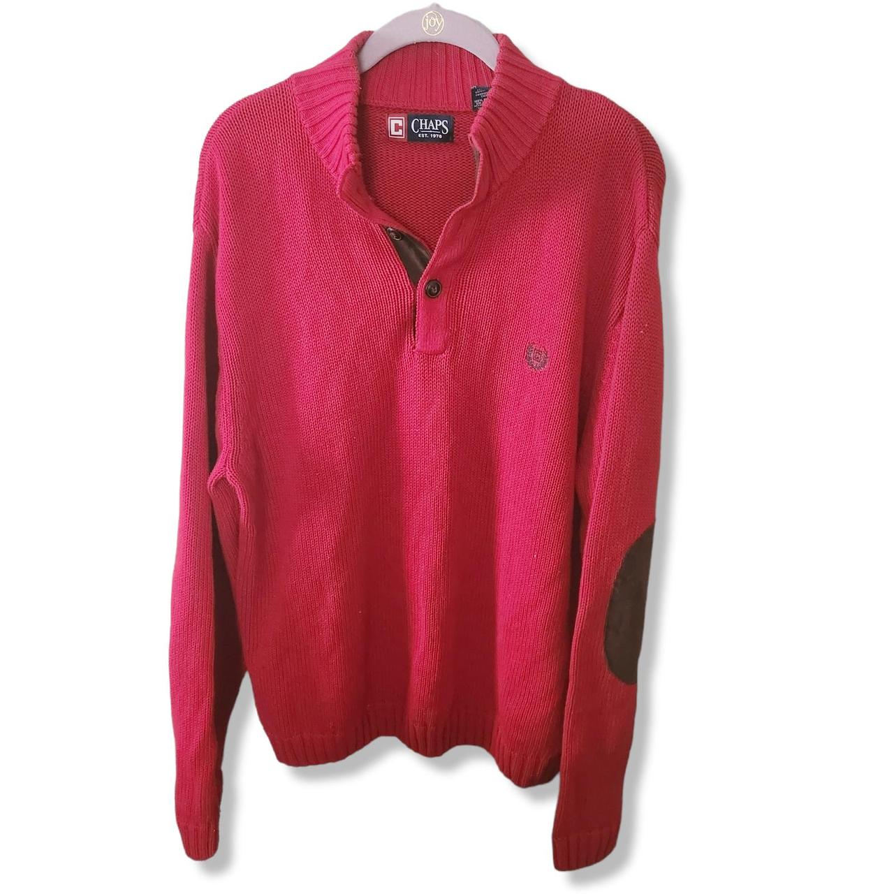 Chaps Red Sweater Suede Elbow patch cotton Henley... - Depop
