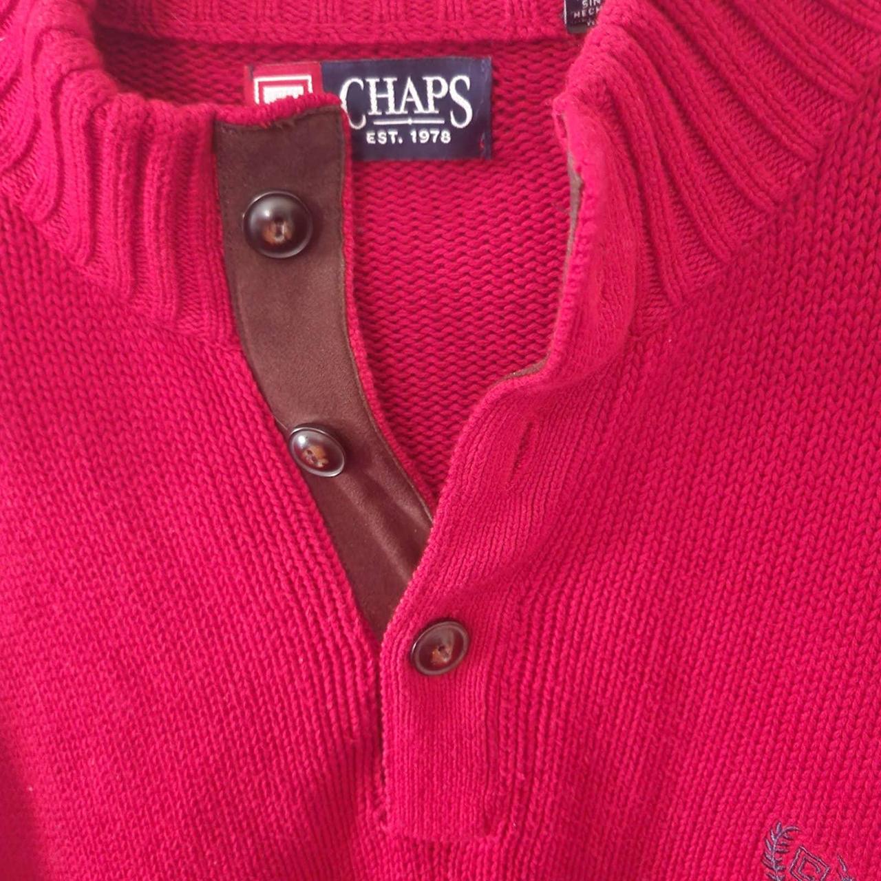Chaps Red Sweater Suede Elbow patch cotton Henley... - Depop