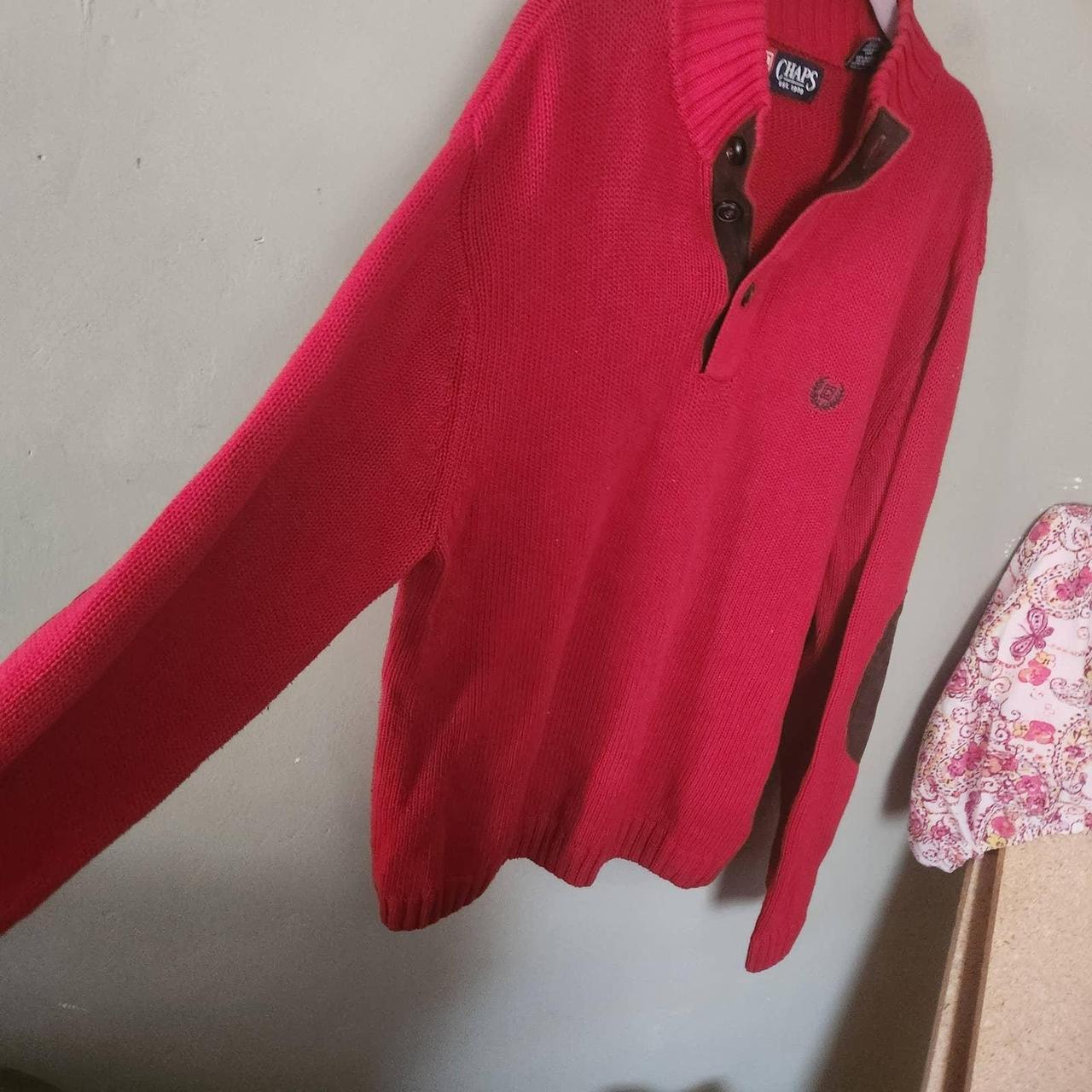 Chaps Red Sweater Suede Elbow patch cotton Henley... - Depop