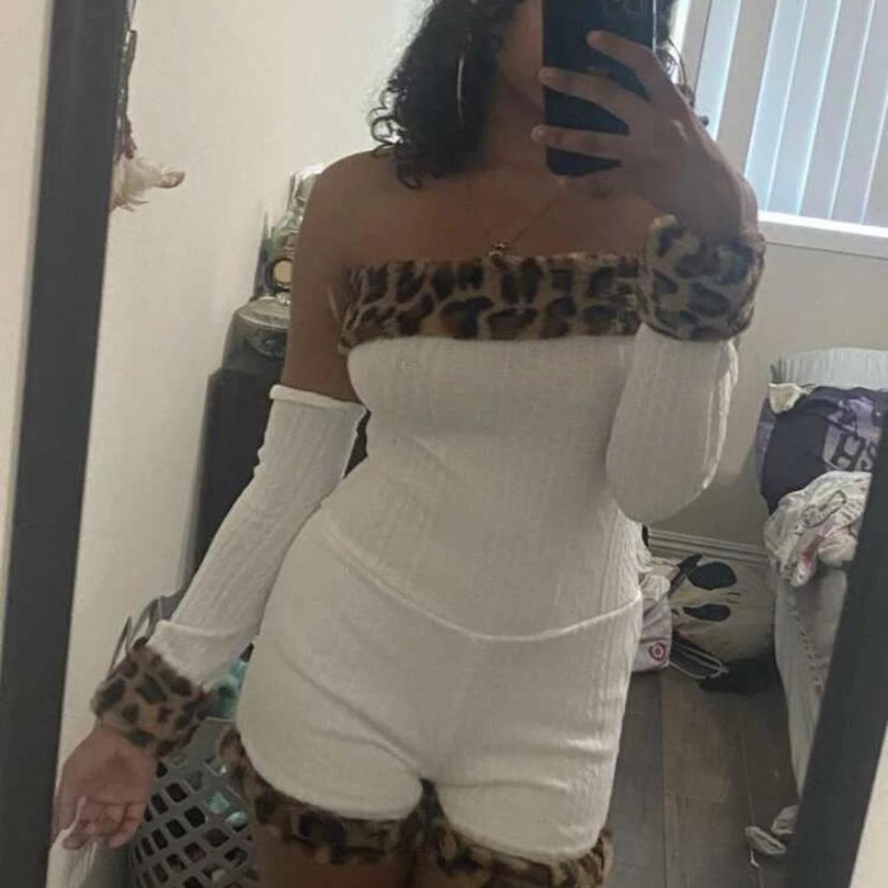 Skims Women's White and Brown Playsuit-romper | Depop