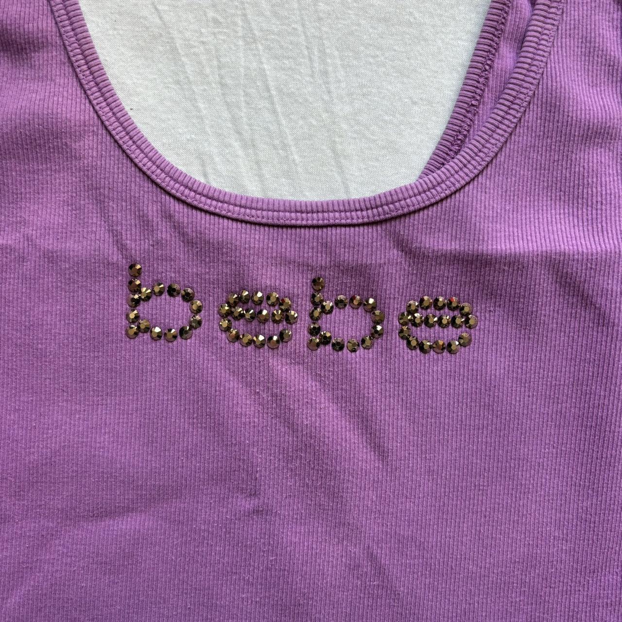 PURPLE BEBE VEST TOP WITH RHINESTONE SPELL OUT LOGO... - Depop