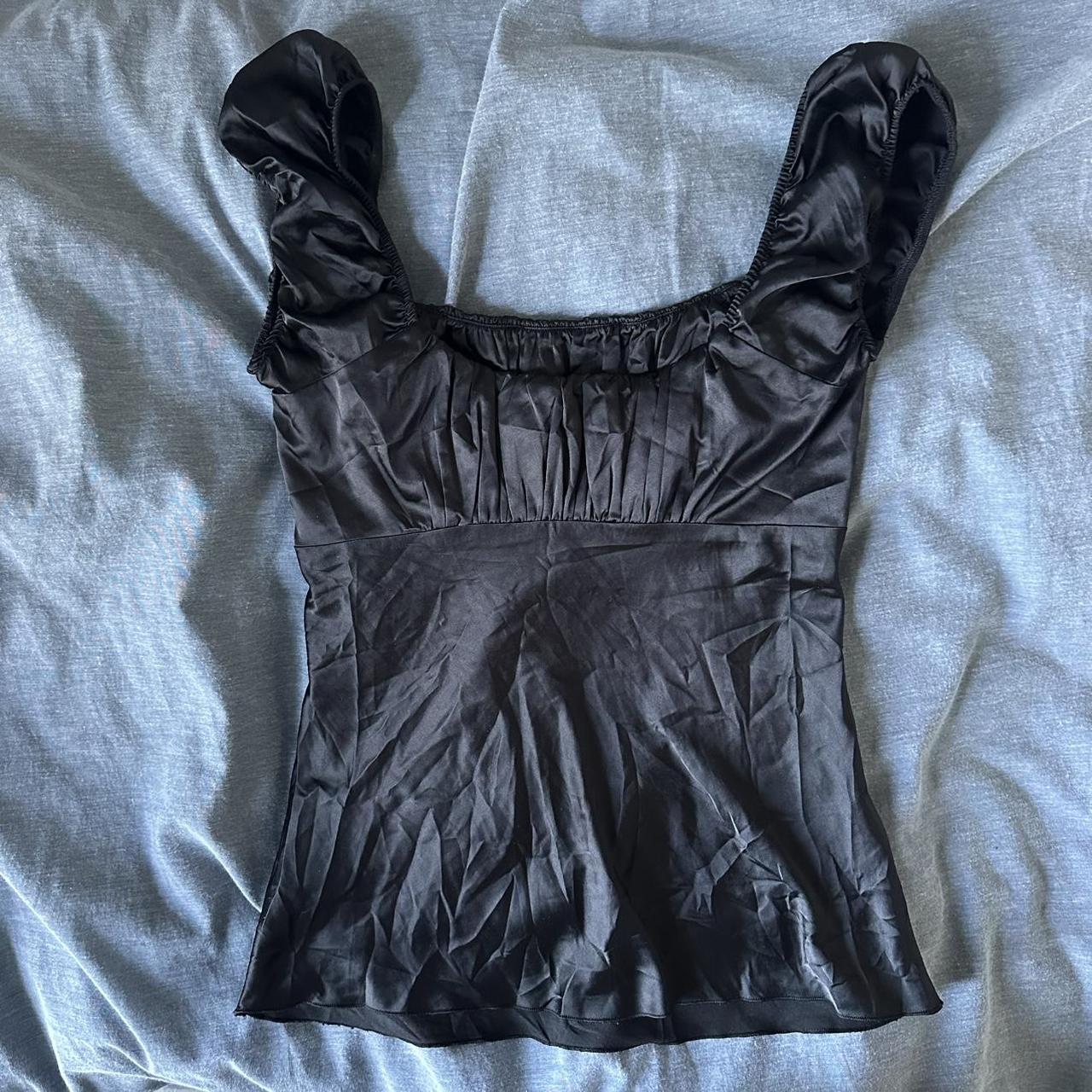 BLACK SATIN RUCHED BUST MILKMAID TOP... | Depop