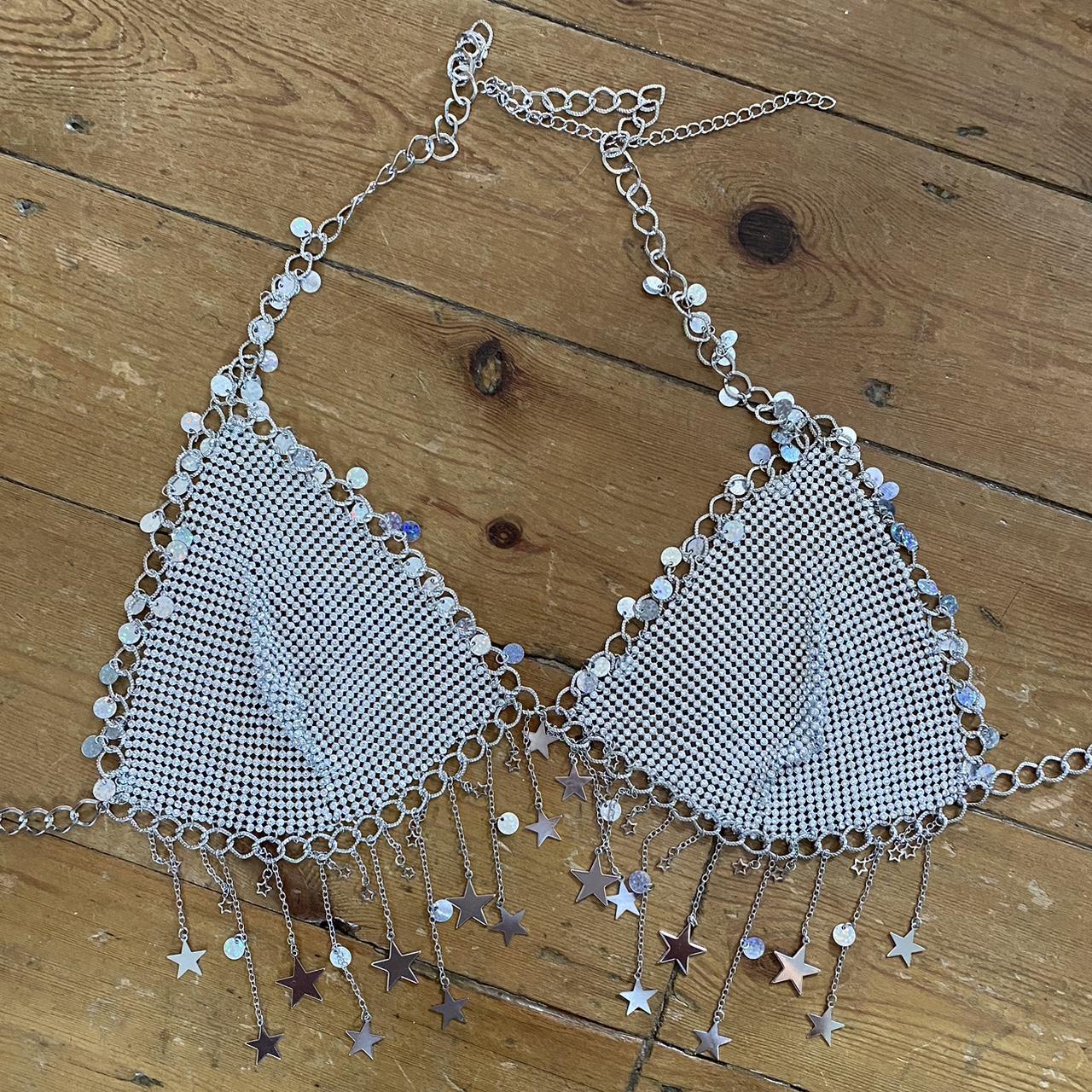 Silver chainmail star bralet diamanté bralet.... - Depop