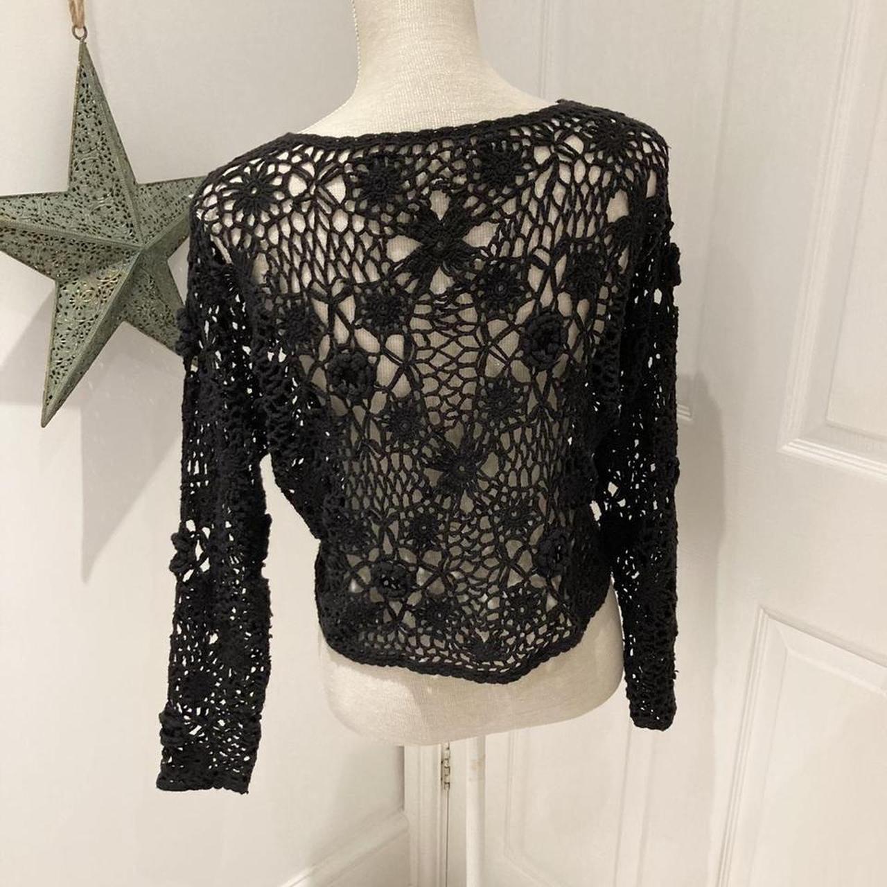 Really nice vintage black crochet cardigan with... - Depop