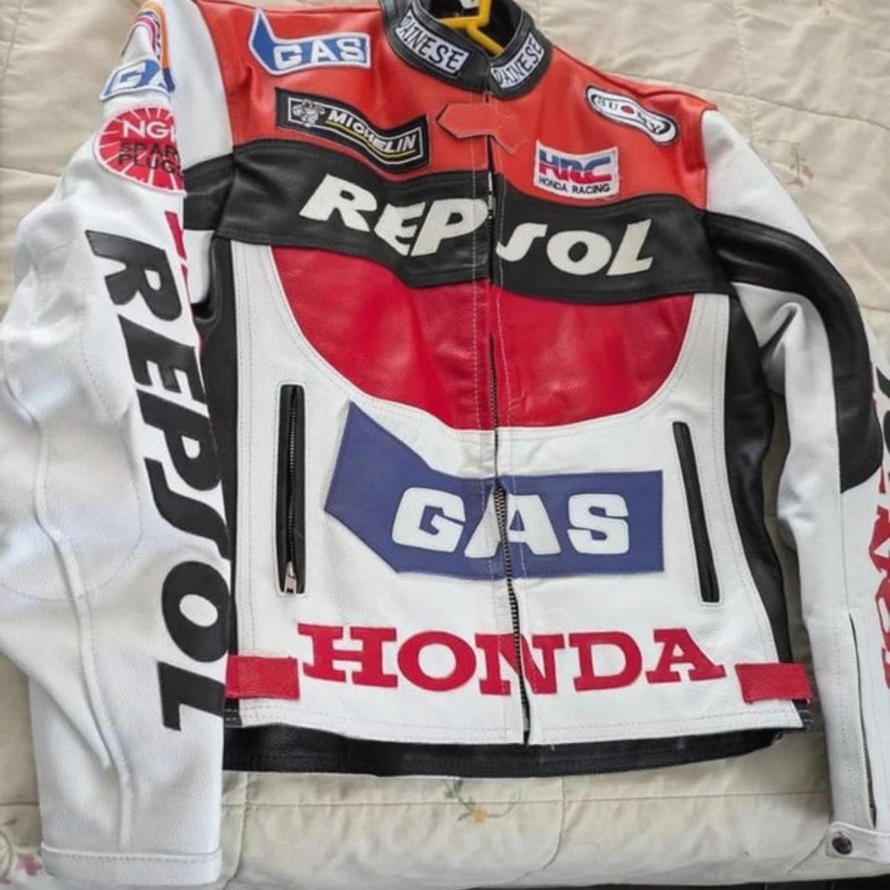 Racer Leather Jacket, Y2K Leather Jacket, NASCAR... - Depop