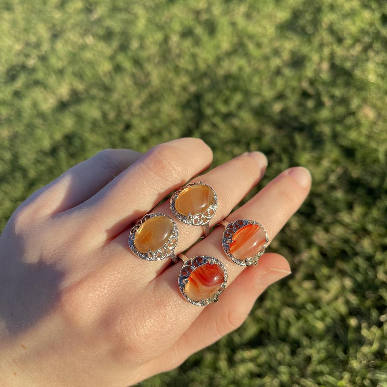Silver Fall Theme Natural Stone Rings in size 8🍁☕️... - Depop