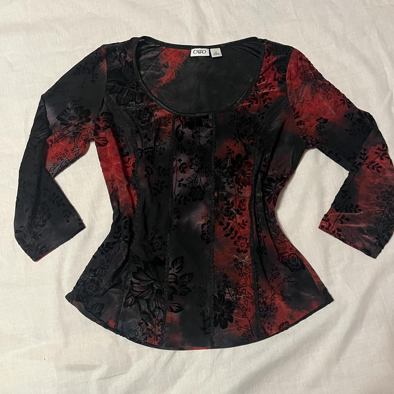 cato red and black gothic floral style top 3/4... - Depop