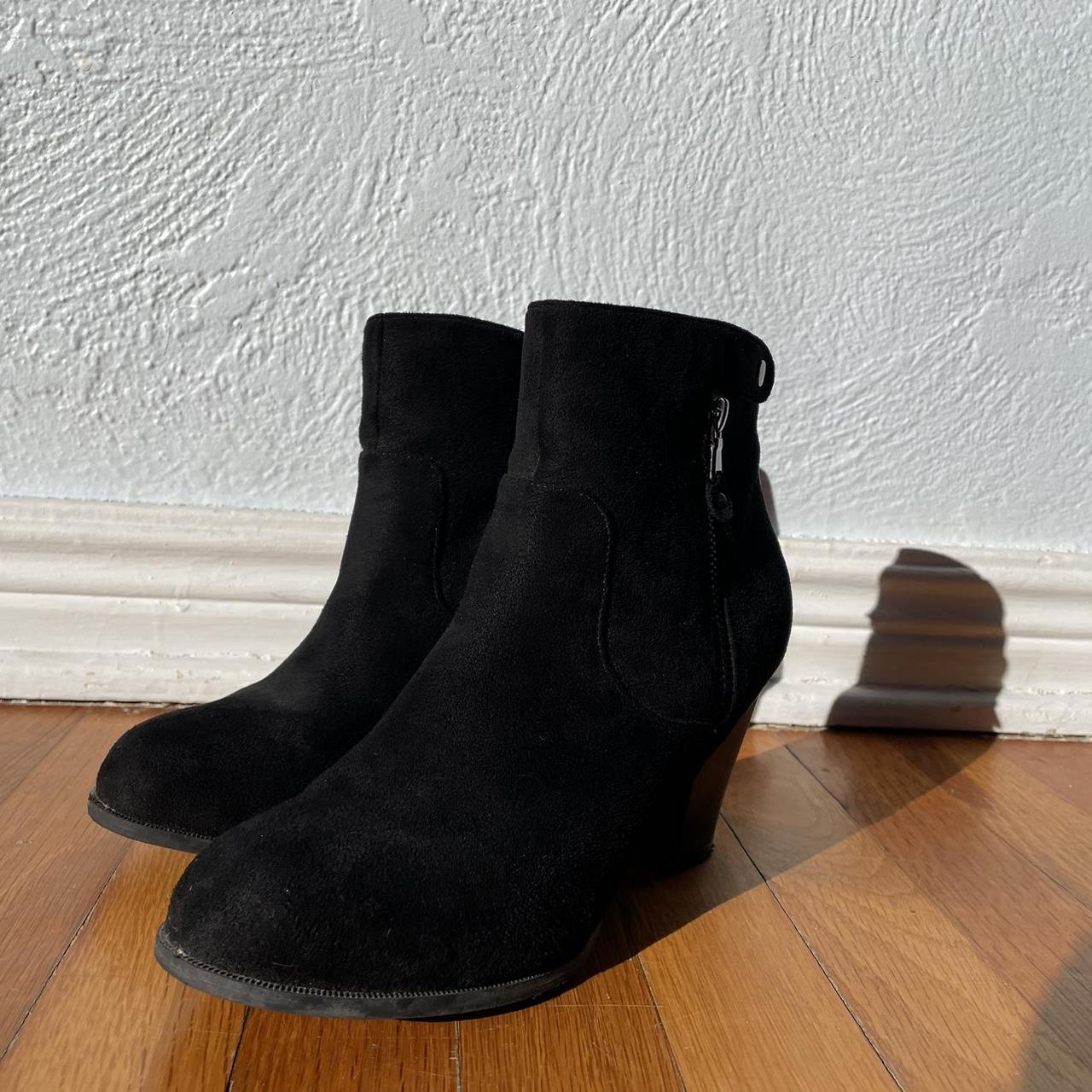black suede high heel boots with zippers Worn only a... - Depop