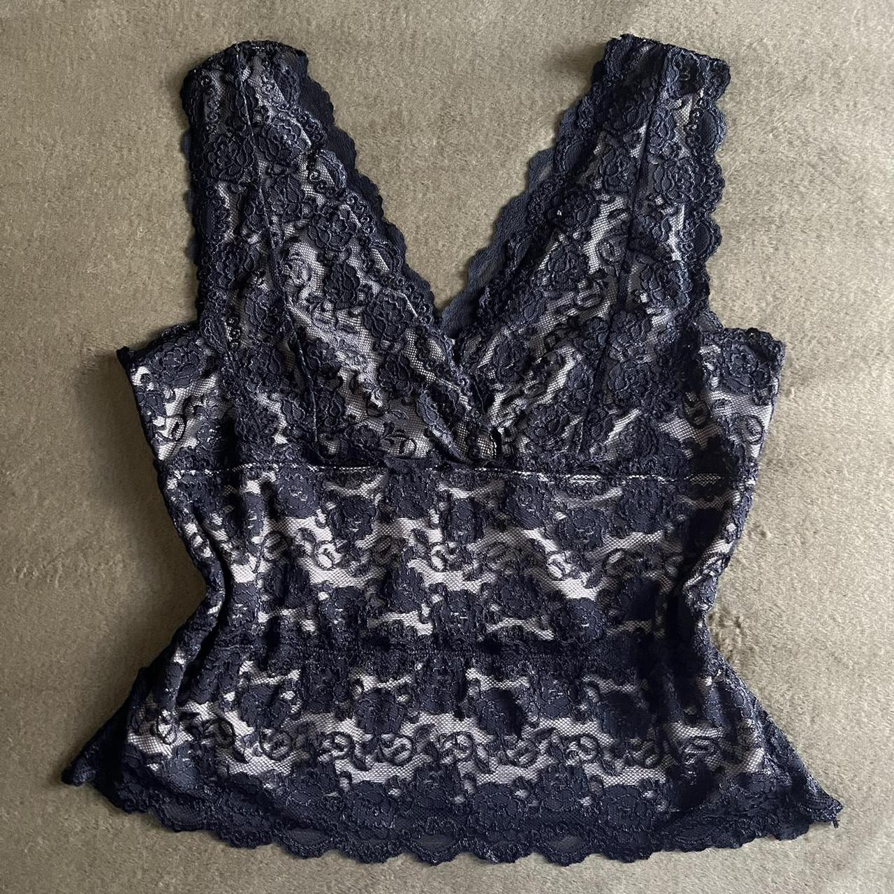 Black lace overlay tank top. Y2K 2000s dainty... - Depop