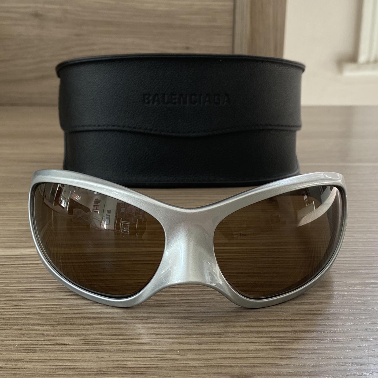 Balenciaga Skin Cat XXL Sunglasses in Silver Brand... - Depop