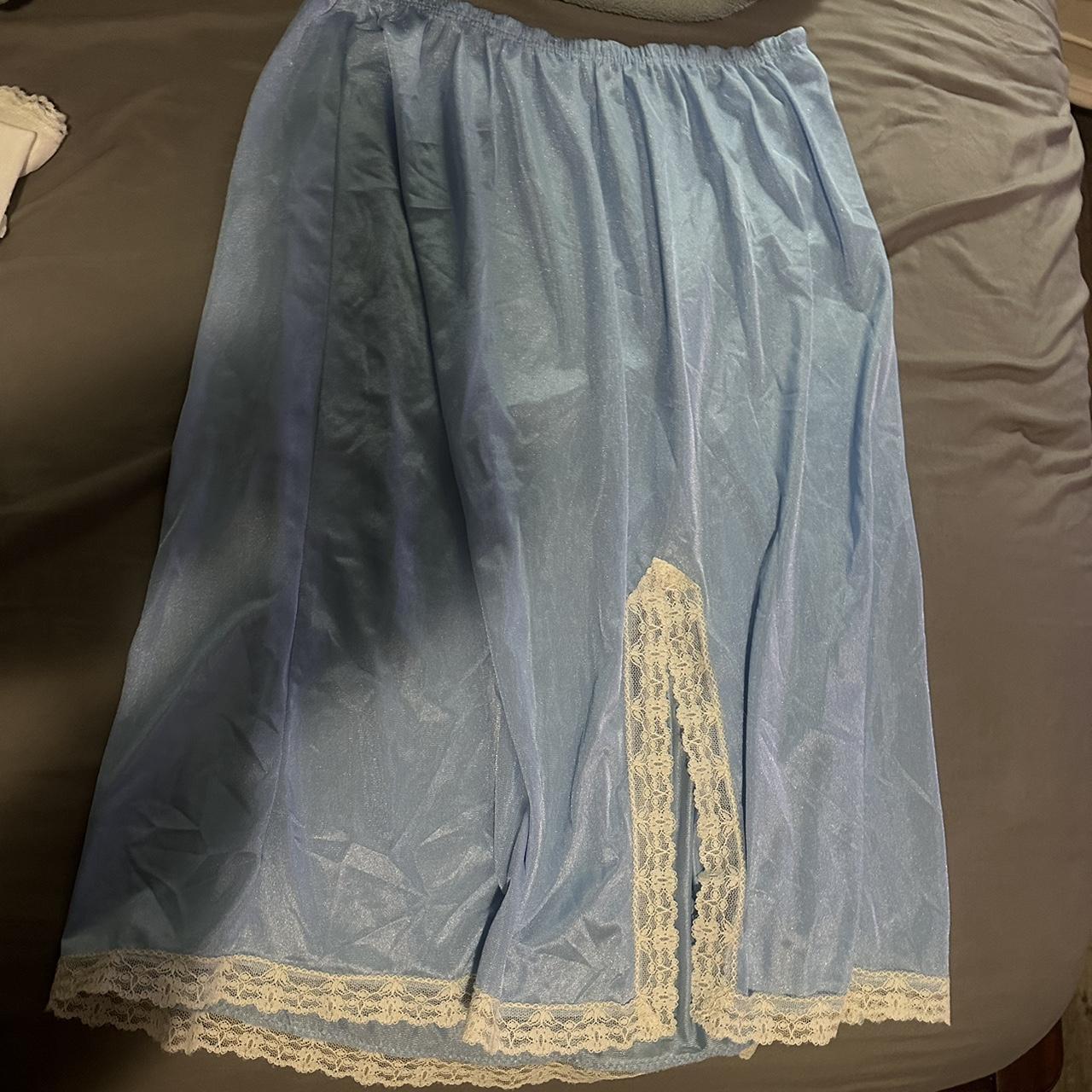 blue slip skirt. fits L, XL. stretches! #slip... - Depop