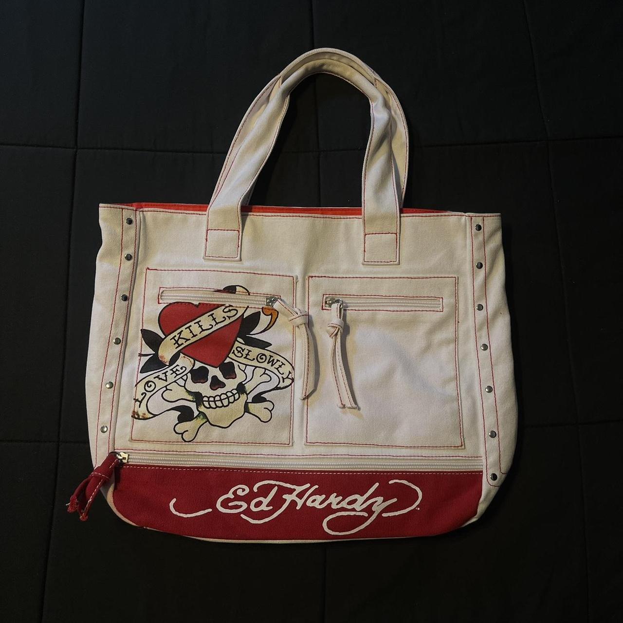 Ed Hardy Women's Red and White Bag | Depop