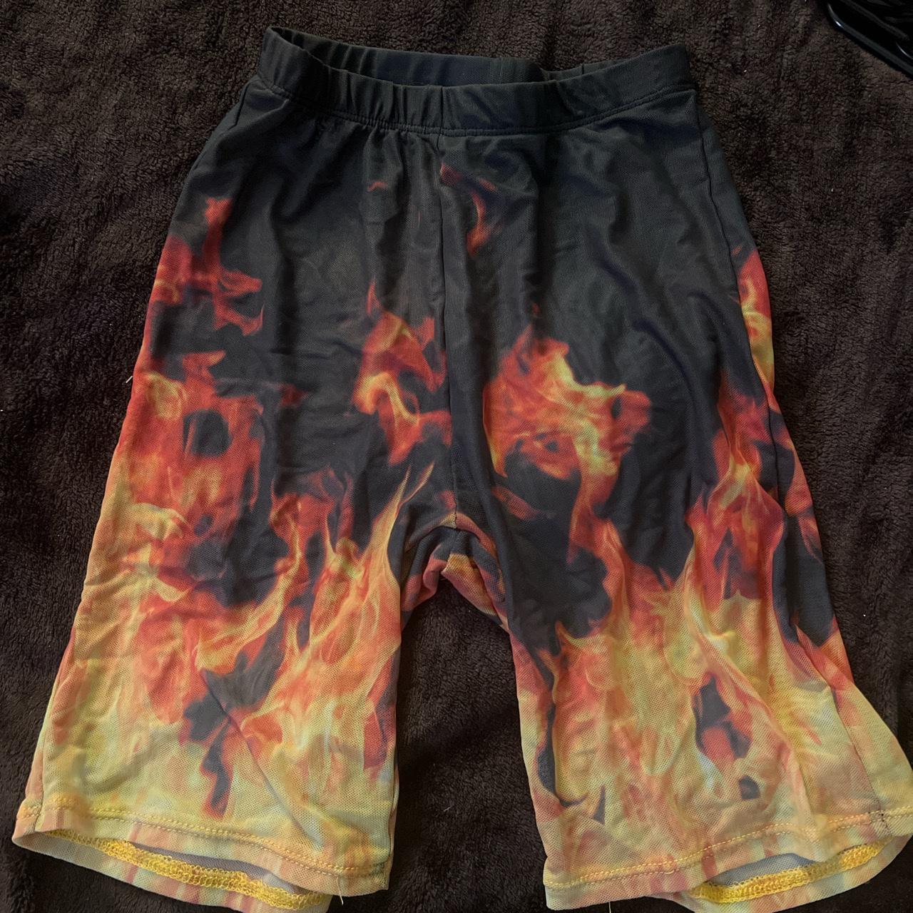 Flame mesh shorts. #rave #festival #festivalfit... - Depop