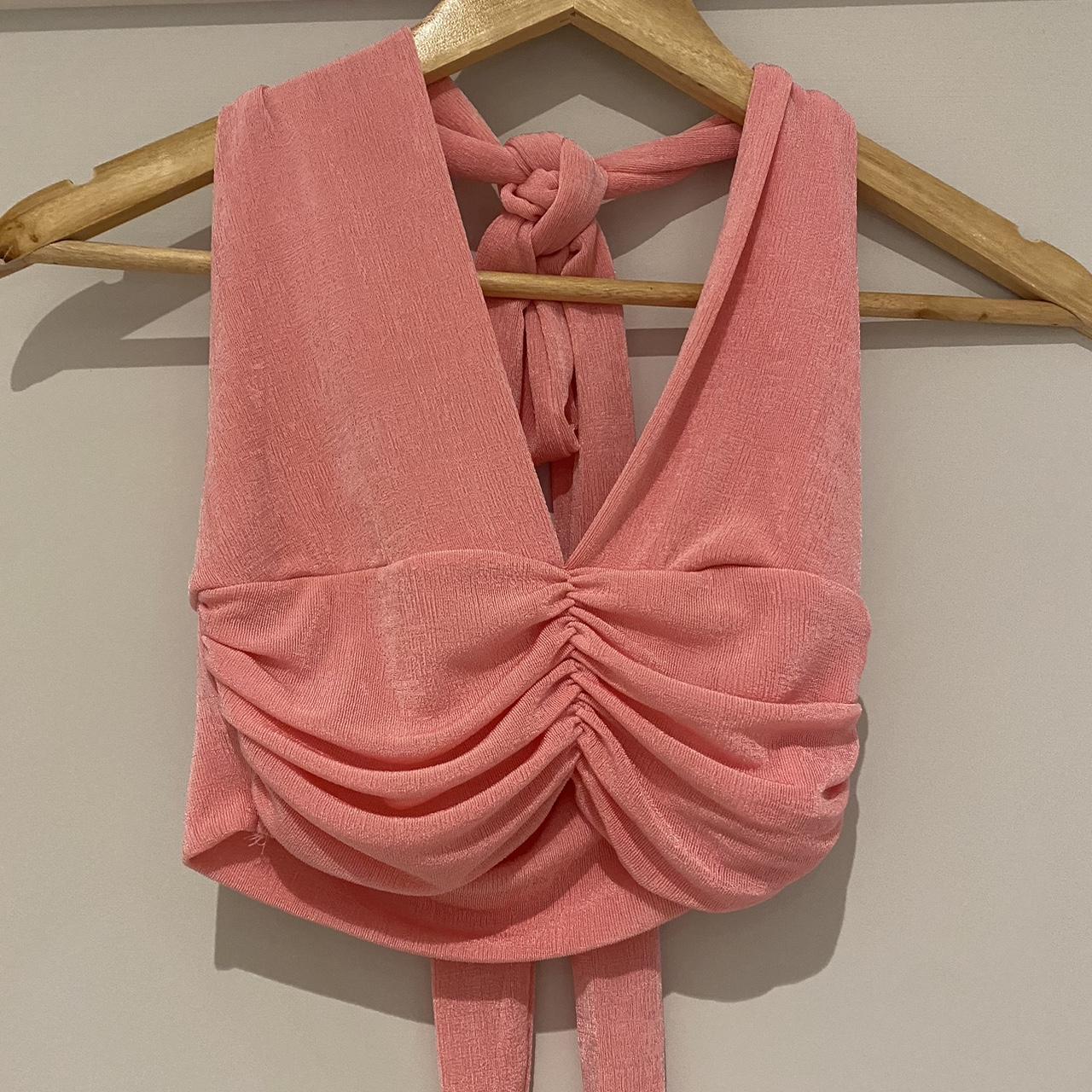 Pink V Neck Crop Top - Depop