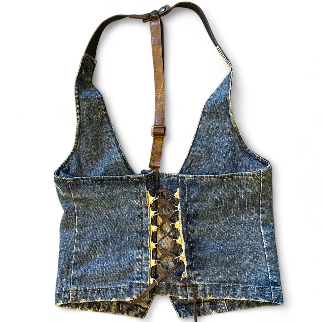 insane denim vest with lace up / corset back ... | Depop
