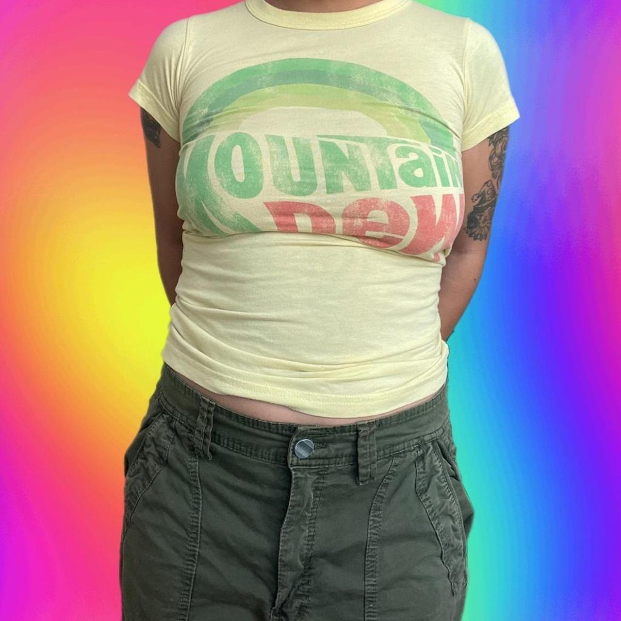 #yellow #y2k graphic #top green red Mountain Dew... - Depop