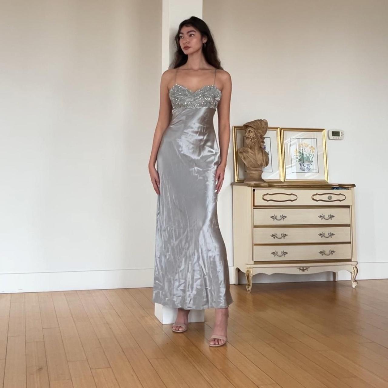 Ethereal vintage 90s silver satin gown 🪞 will make... - Depop