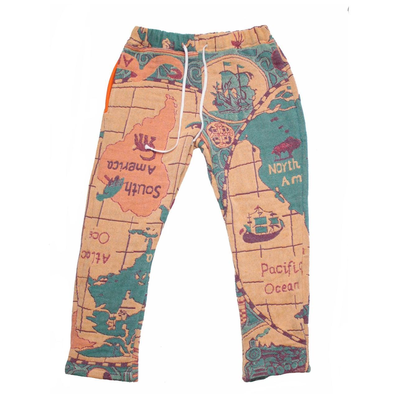 1 of 1 World map tapestry blanket pants Elastic... - Depop
