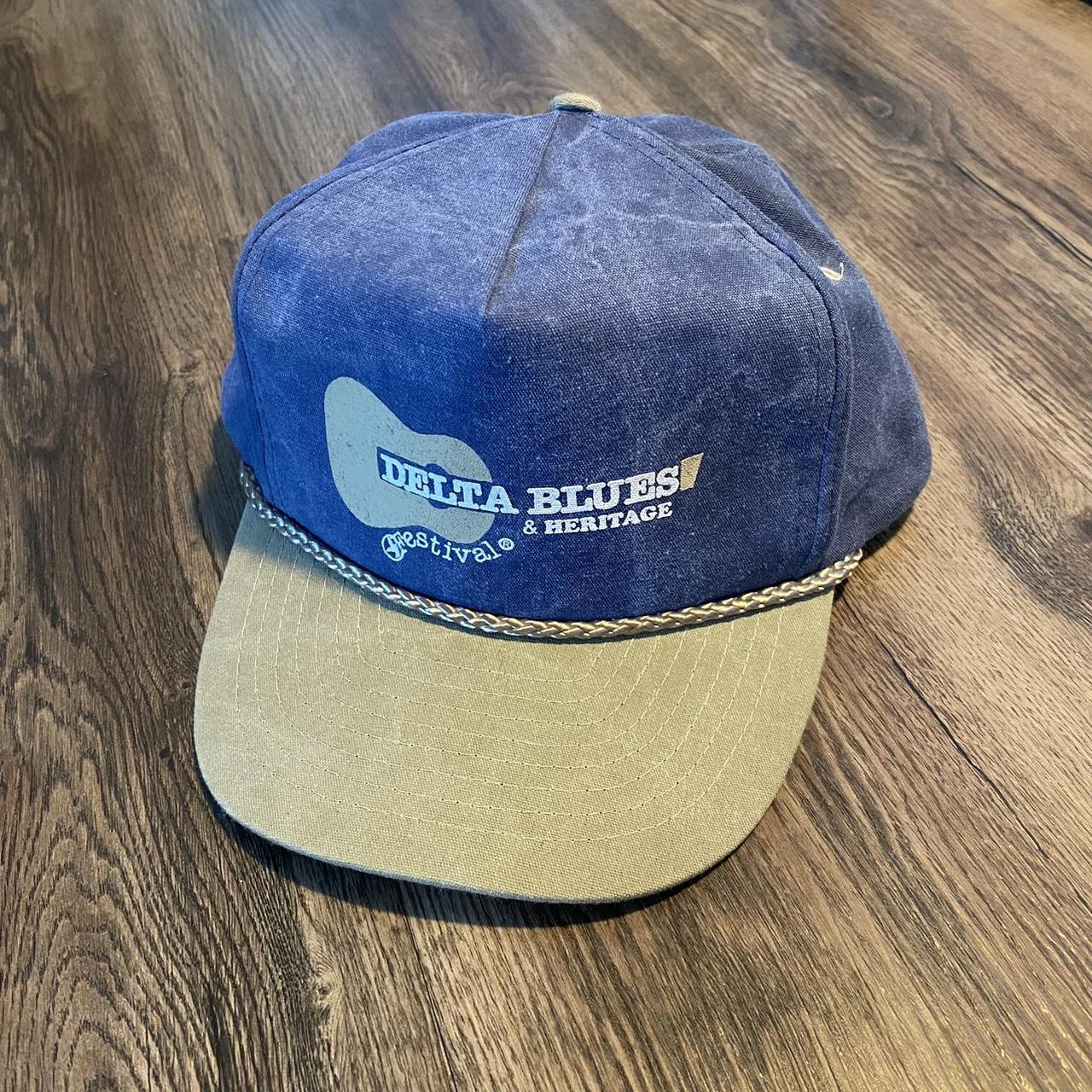 Vintage Delta Blues Denim color SnapBack rope... - Depop