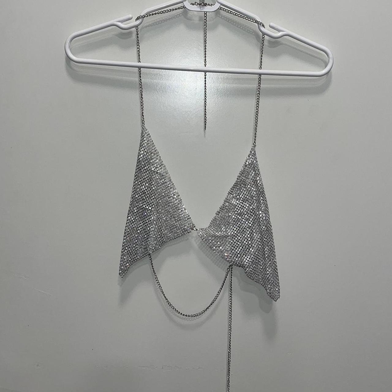 Rhinestone triangle crop top (SILVER) - Depop