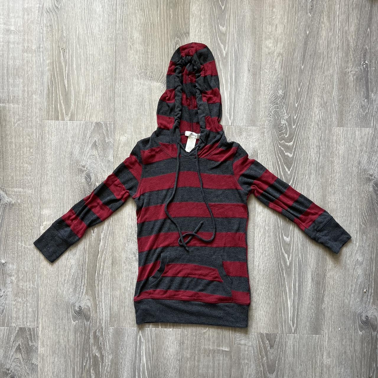 Striped red and grey emo hoodie shirt Cute emo... - Depop