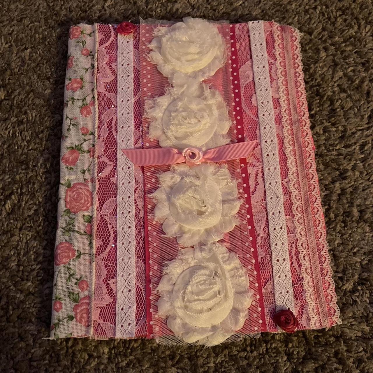 Handmade pink embellished notebook. - Depop