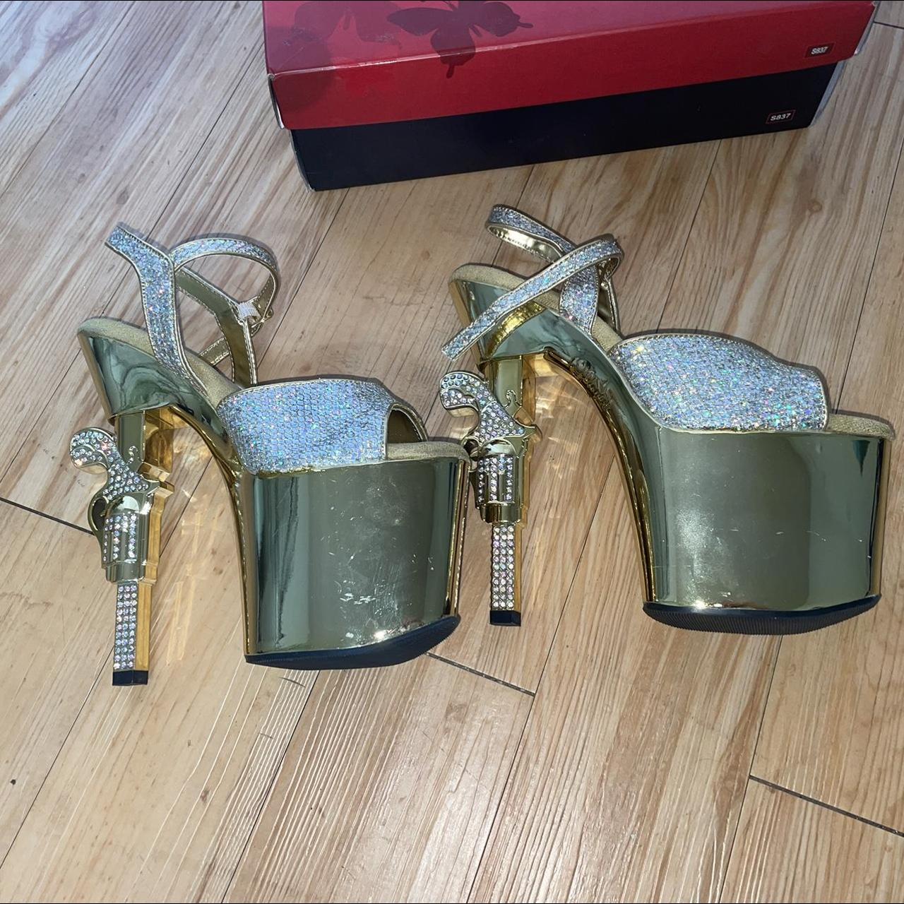 Gold Revolver Pleaser platform heels 👠 Only worn to... - Depop