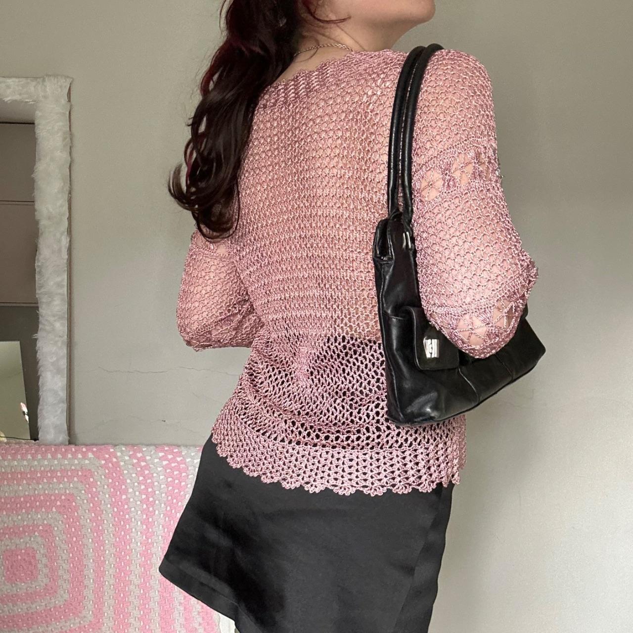 coquette boho pink netted crochet style scallop hem... - Depop