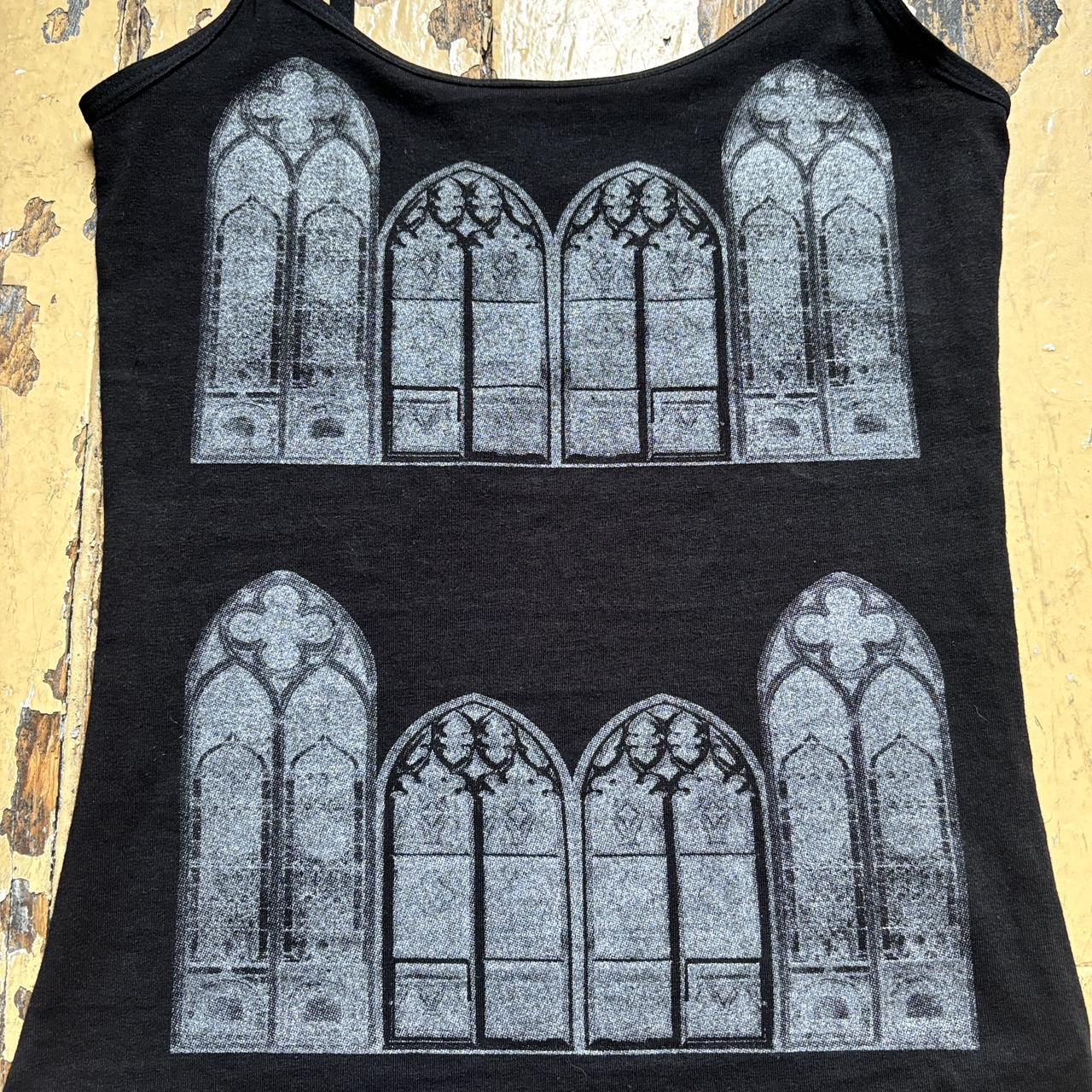 black and silver gothic window graphic cami... | Depop