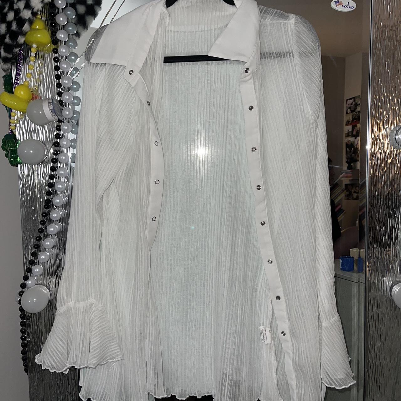 White sheer button up - Depop