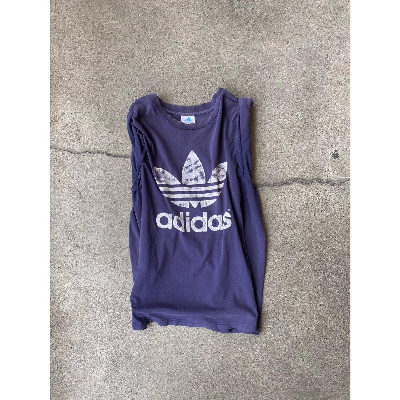 1990's old made in USA adidas bar-tuck sleeveless... - Depop