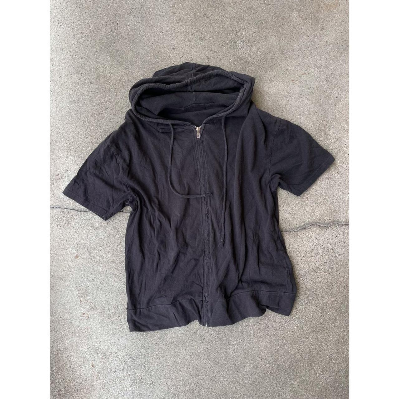 old cotton short sleeve zip hoodie black | Depop