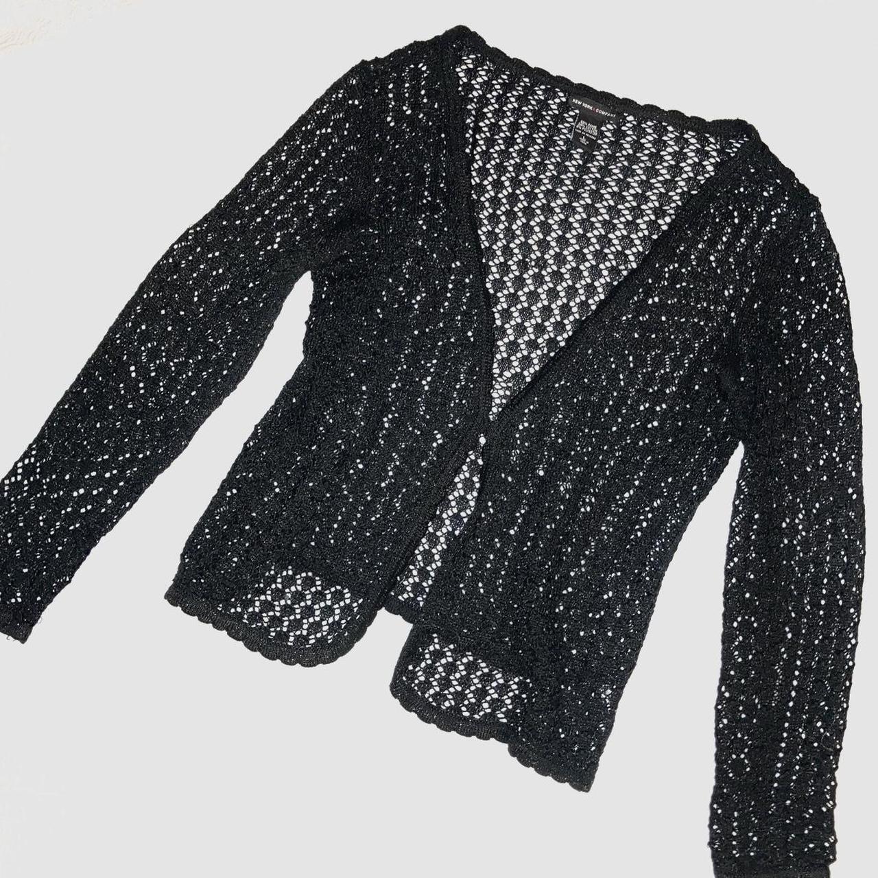 sparkly black mesh knit cardigan good layering... - Depop