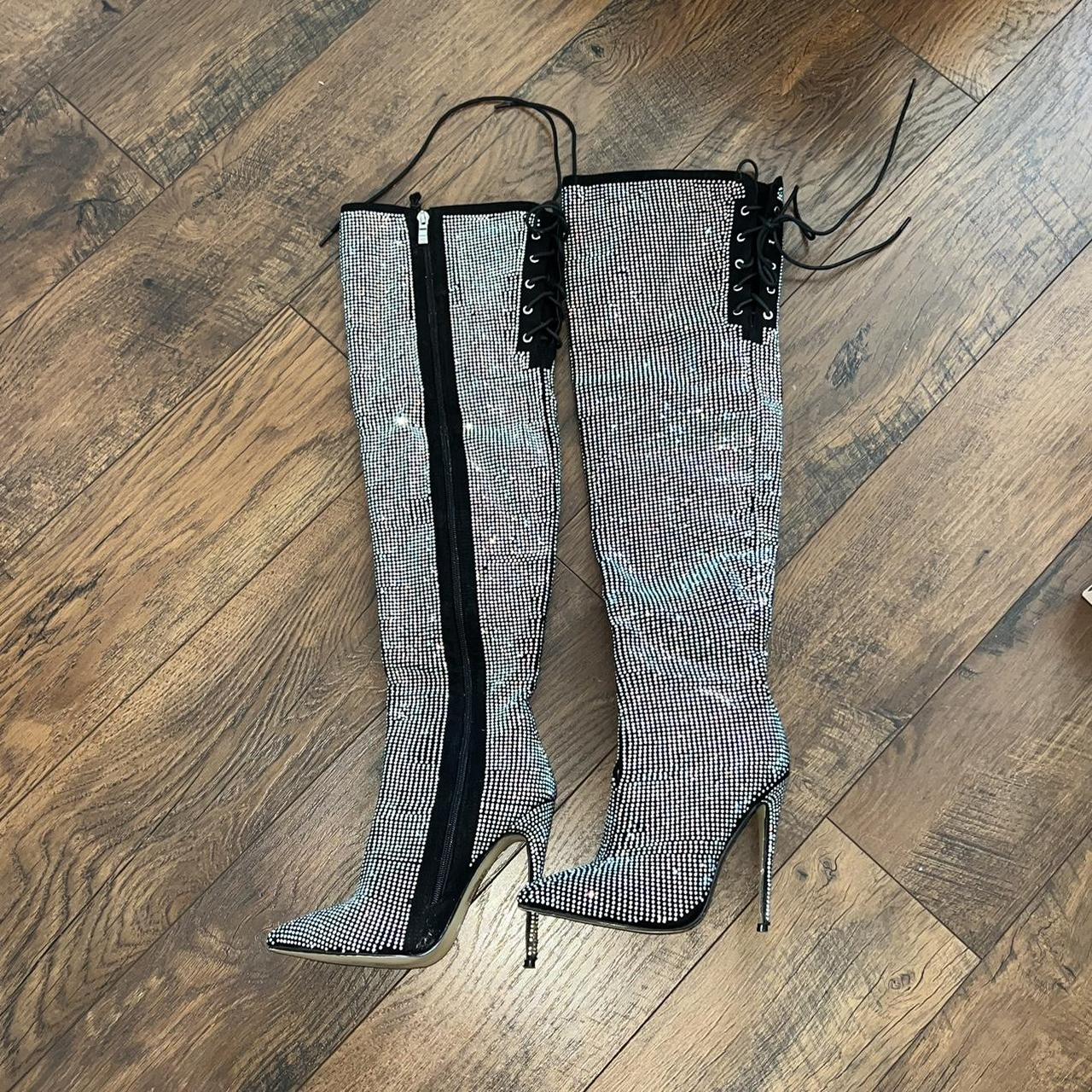 Akita rhinestone thigh high boots Some rhinestones... - Depop