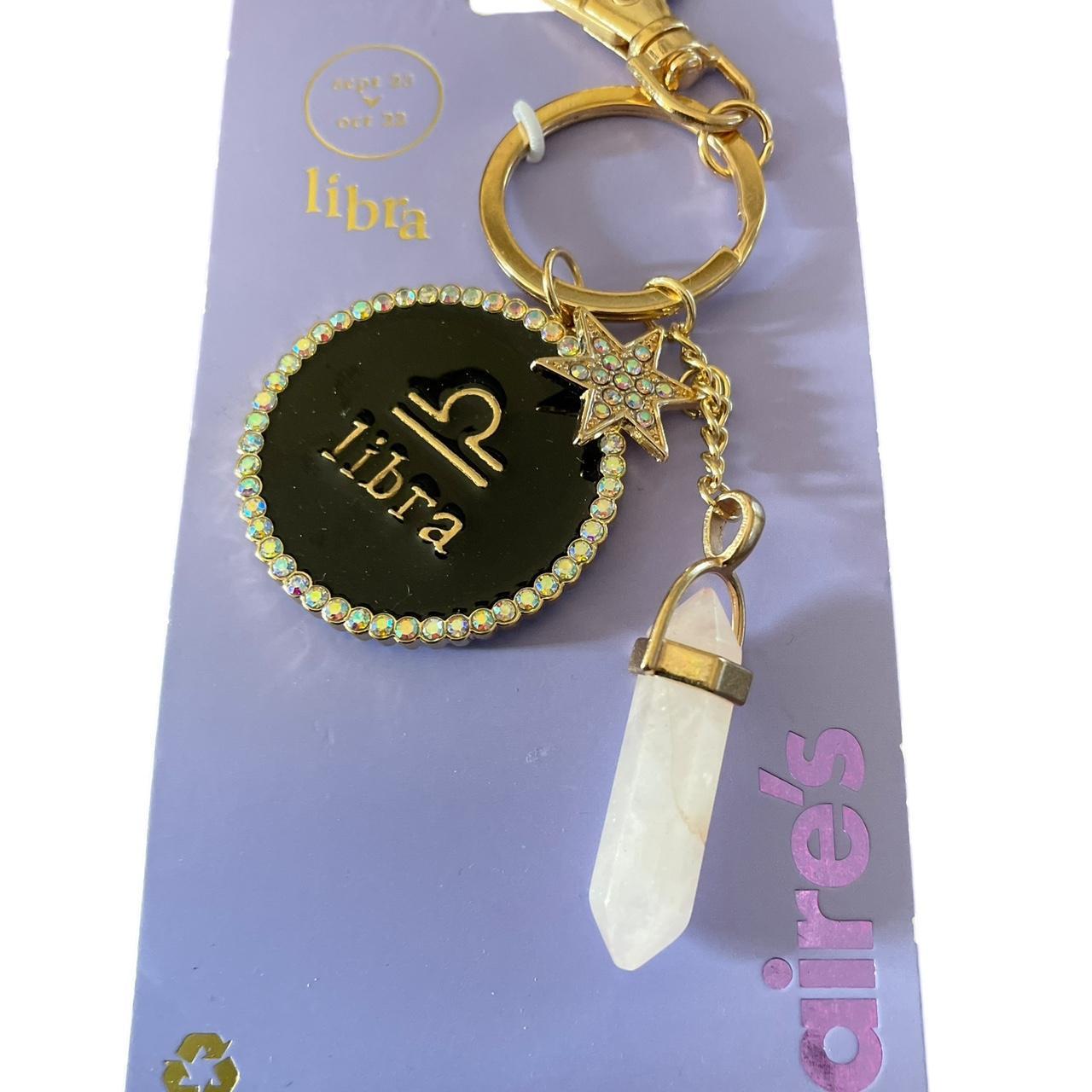 Claire’s Libra Charm Goldtone Keychain with Natural... - Depop