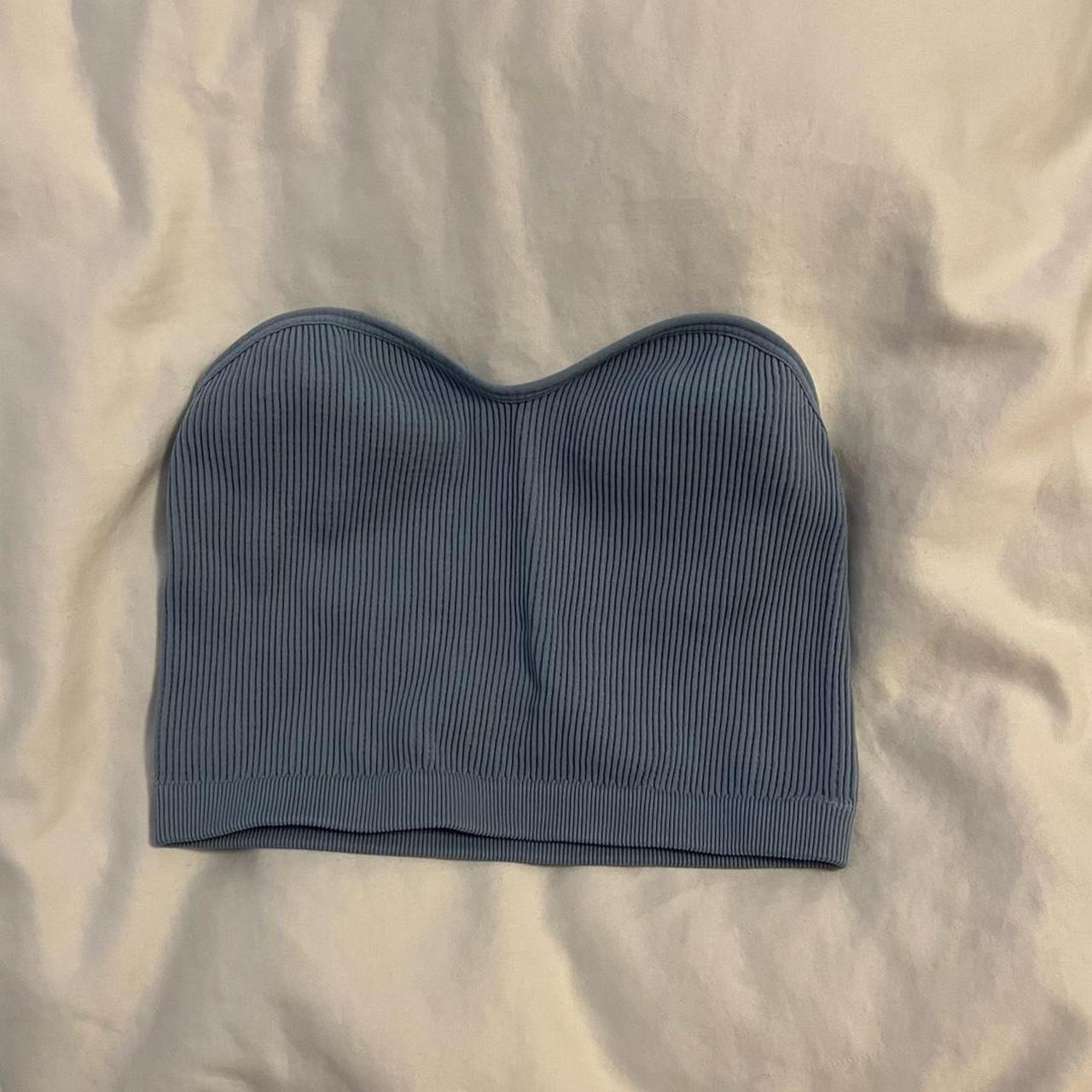 ribbed tube top in blue size-small condition-gently... - Depop