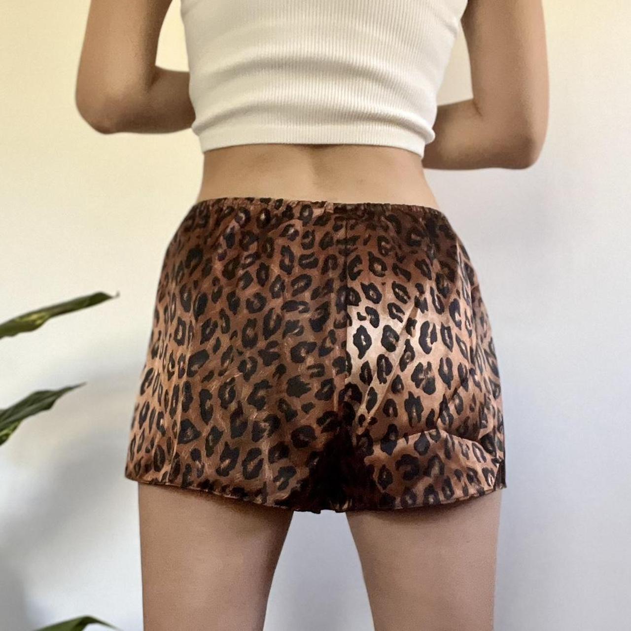 y2k Leopard print silk y satin shorts elastic... - Depop
