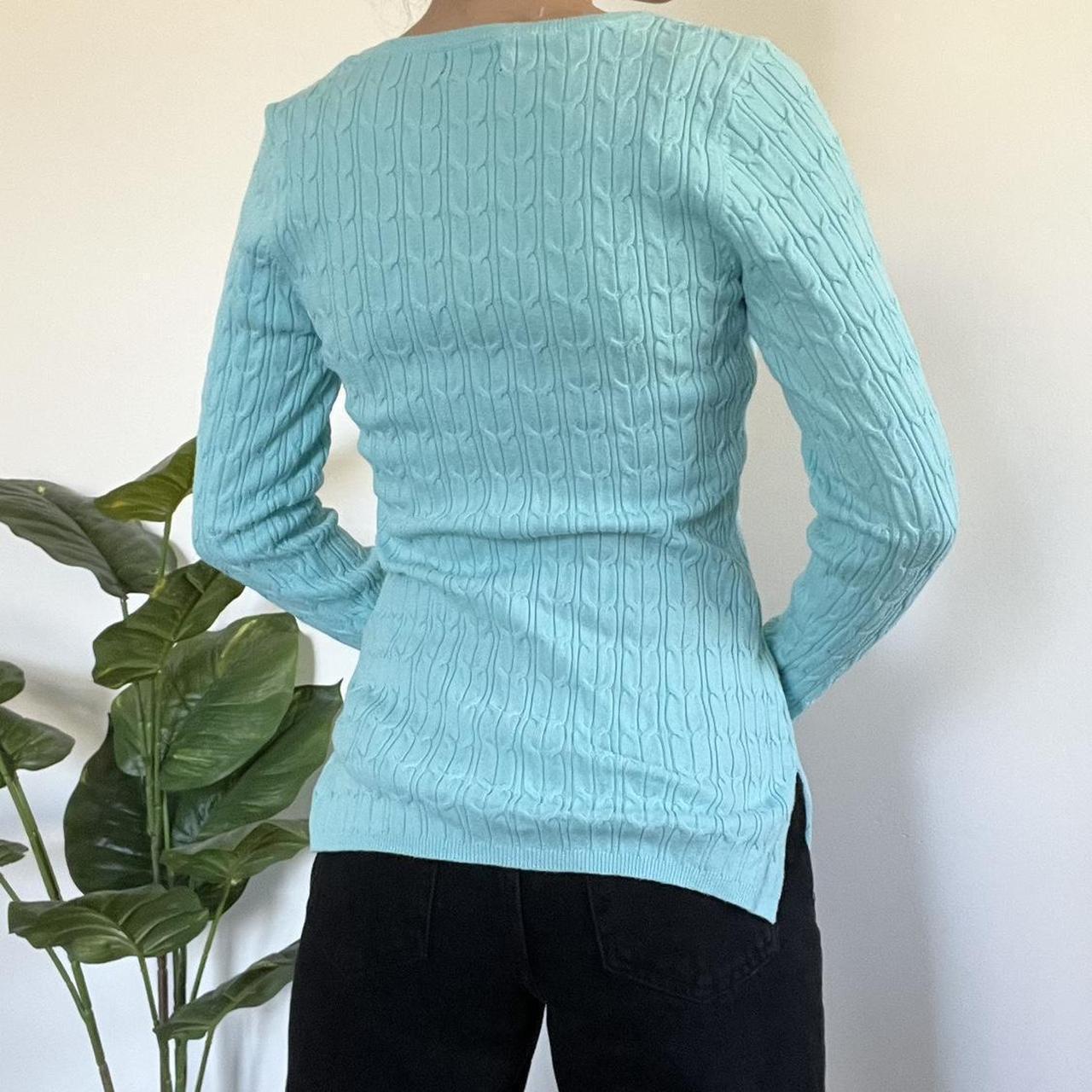 y2k pastel baby blue cable knit sweater v neck... - Depop