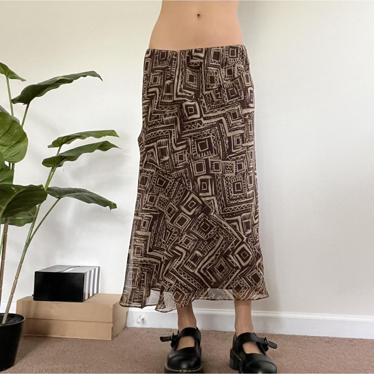 y2k boho hippie geometric print midi skirt. sheer... - Depop