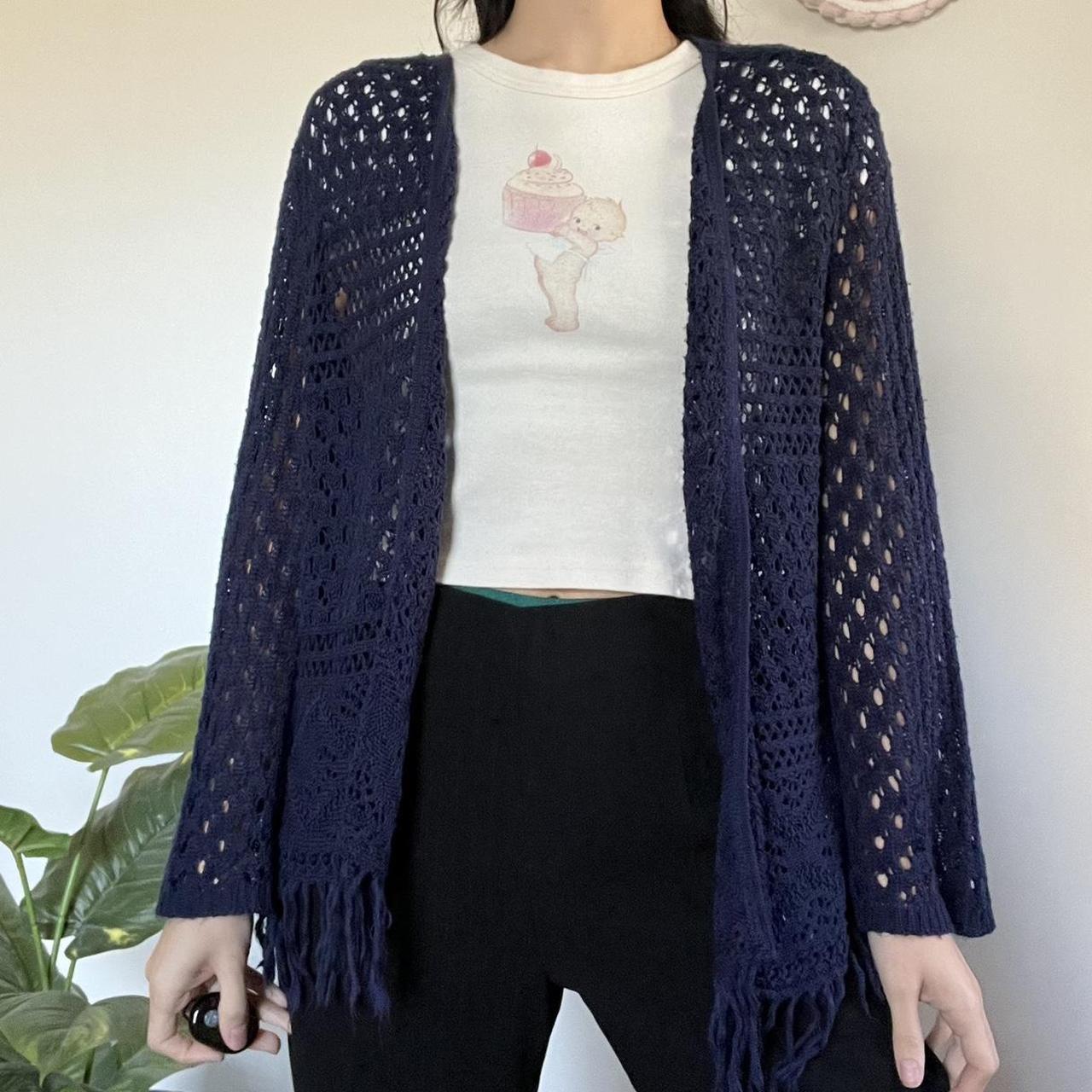 navy blue boho indie whimsigoth netted cardigan.... - Depop