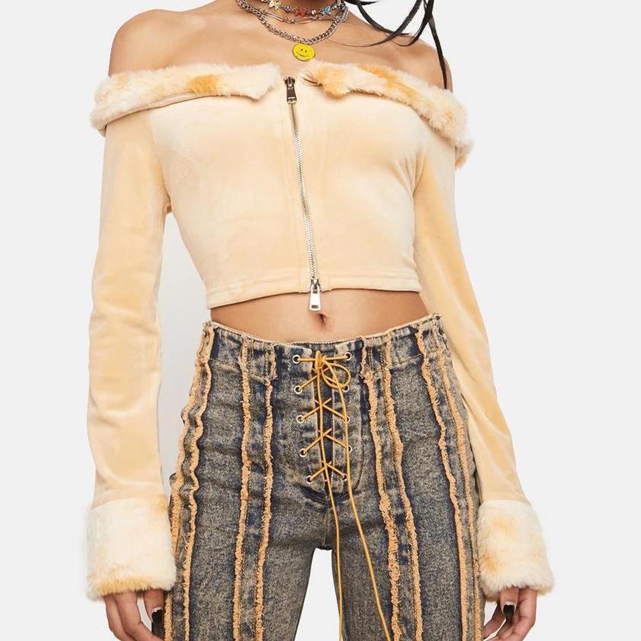 Dolls kill off shoulder zip-up cardigan, with faux... - Depop