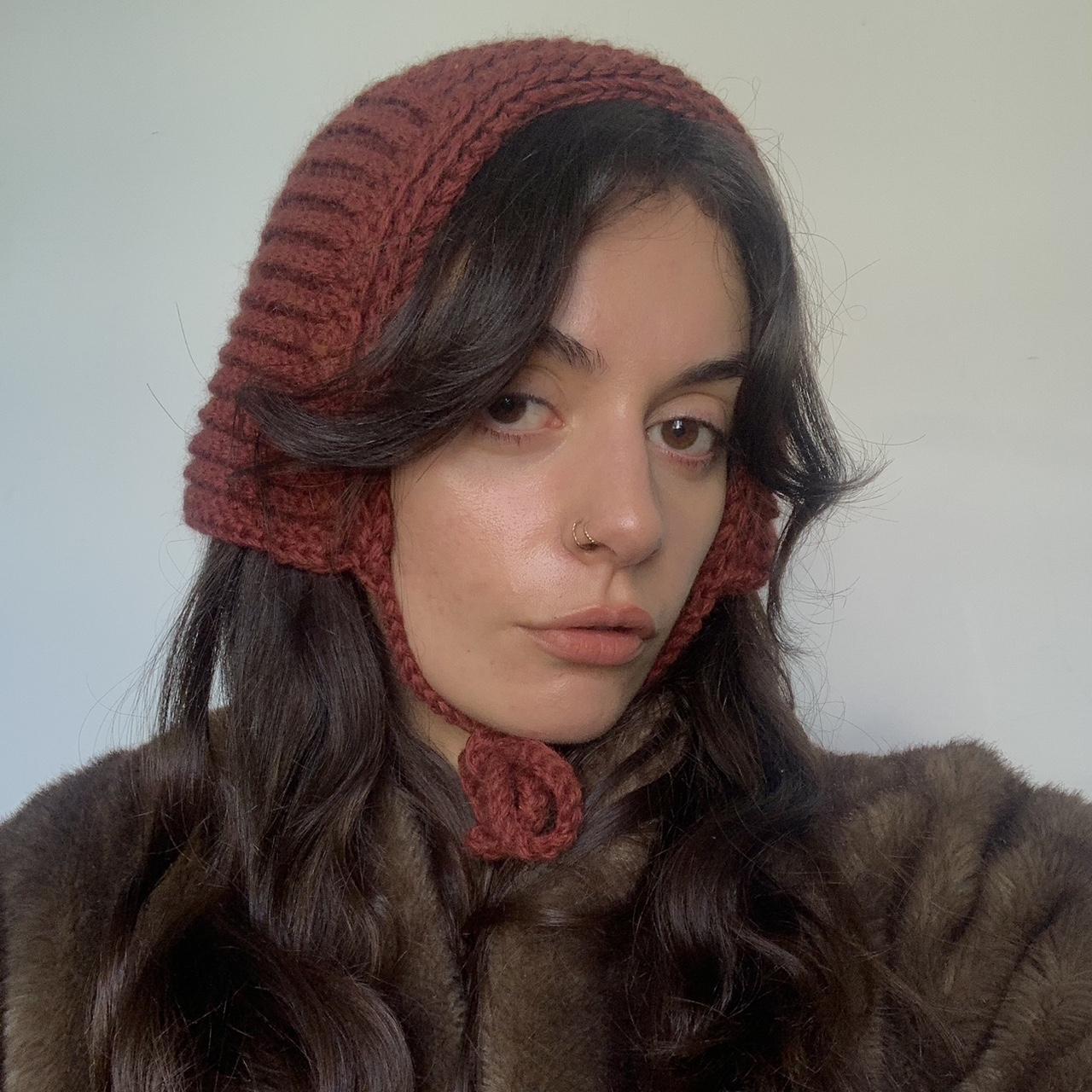 PRE-ORDER Woollen crochet bonnet in burgundy... - Depop