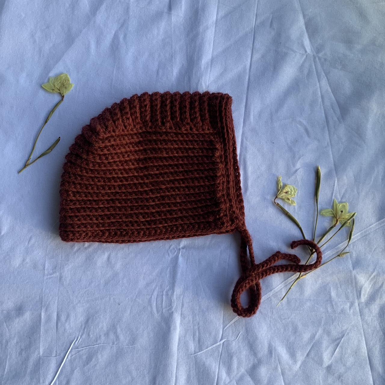 PRE-ORDER Woollen crochet bonnet in burgundy... - Depop