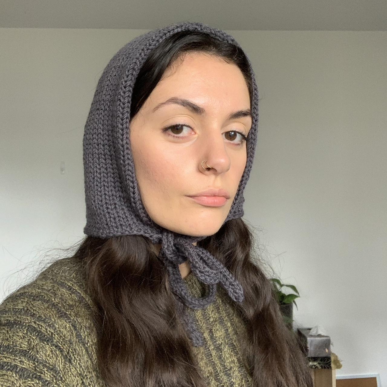 Woollen knitted bonnet in charcoal dark grey... - Depop