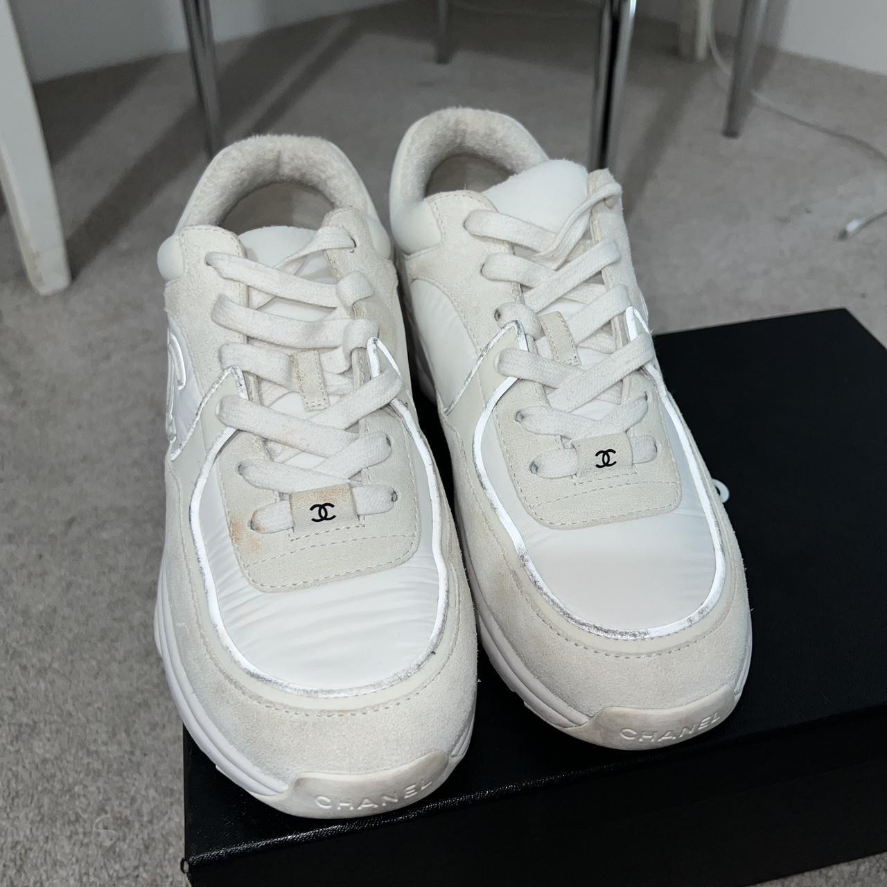 White Chanel CC Runners Reflective Trainer 💕Retail... - Depop
